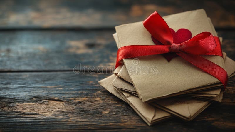 Stack of Vintage Envelopes with Red Ribbon and Heart Stock Illustration ...