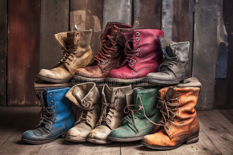 Stack of Vintage Leather Boots in Various Colors Stock Illustration ...