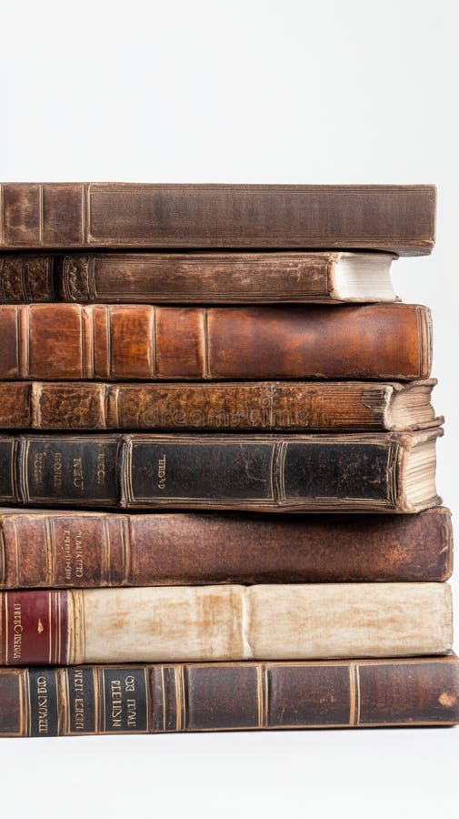 Stack of Vintage Leather-bound Books. Stock Illustration - Illustration ...