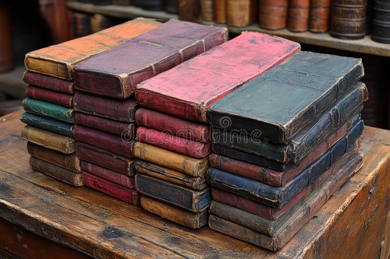 Stacks of Vintage Antique Books on Wooden Table Stock Illustration ...
