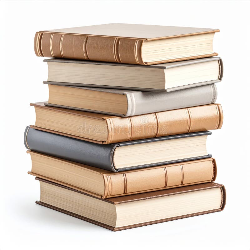 Stack of Vintage Leatherbound Books on White Background Stock Illustration - Illustration of ...