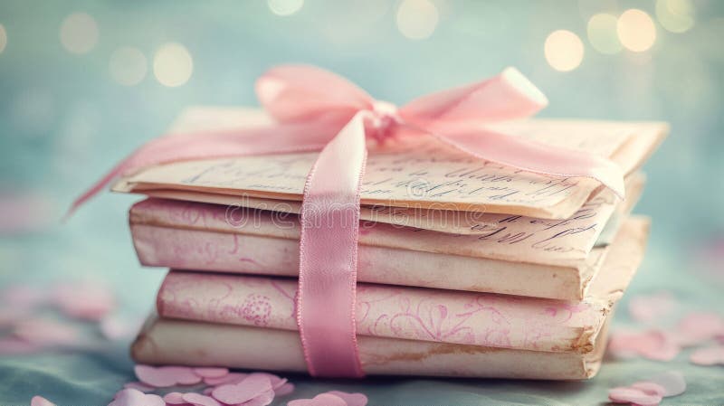 Stack of Vintage Letters Tied with Pink Ribbon Stock Illustration ...