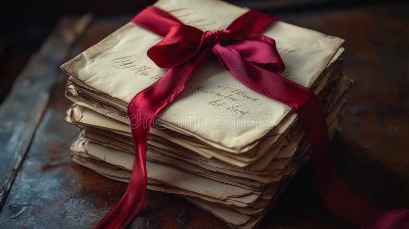 Stack of Vintage Letters Tied with a Red Ribbon Stock Illustration ...