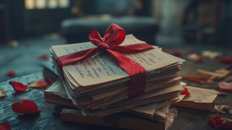 Stack of Vintage Letters Tied with Red Ribbon Stock Illustration ...