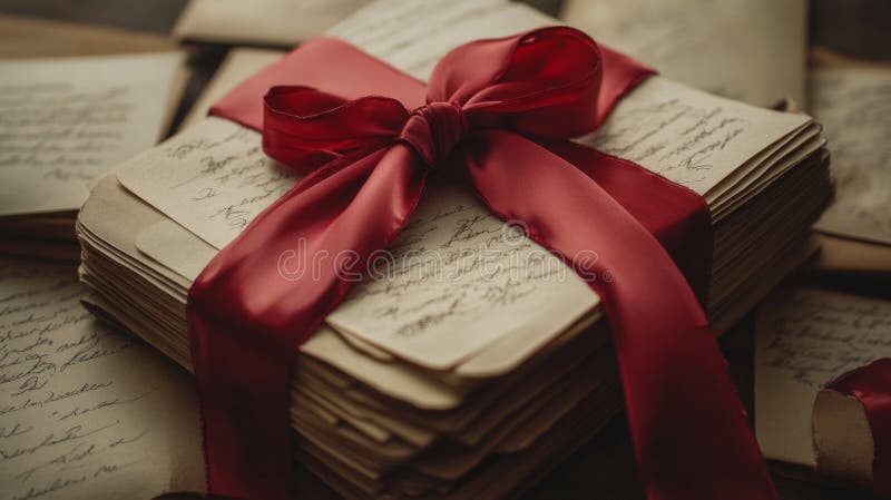 Stack of Vintage Letters Tied with a Red Ribbon Stock Illustration ...