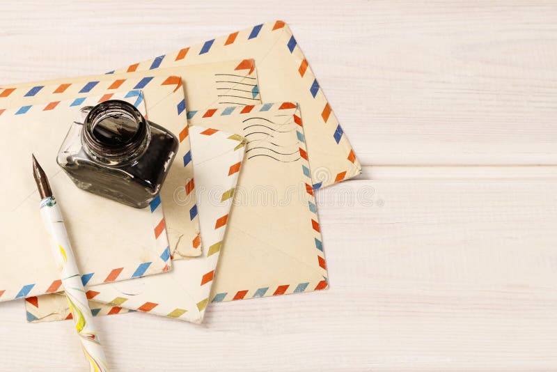 Stack of Vintage Letters on Wooden Table Stock Image - Image of send ...