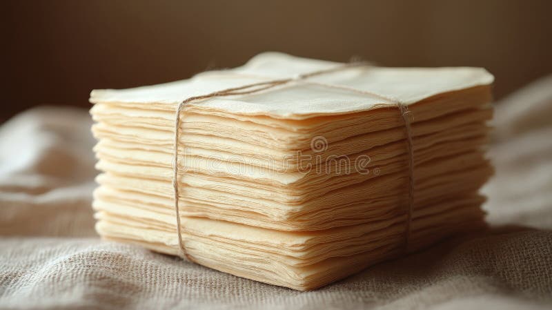 Stack of Vintage Parchment Paper Tied with Twine. Stock Image - Image ...