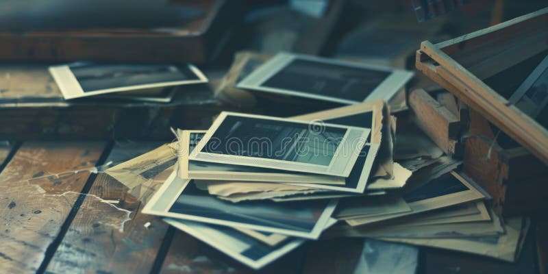 A Stack of Vintage Photographs on a Rustic Table. Perfect for Nostalgic ...
