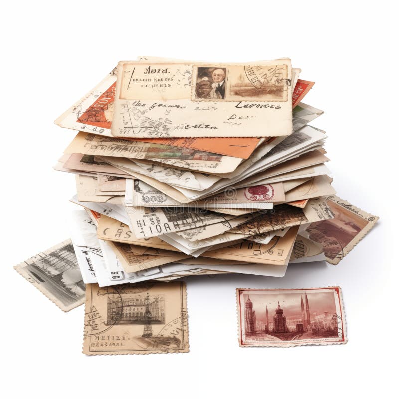 Stack of Vintage Postcards with Handwritten Notes Stock Illustration ...