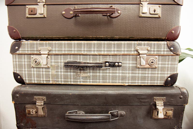 Stack of Vintage Suitcase Luggage. Close Up Stock Photo - Image of ...