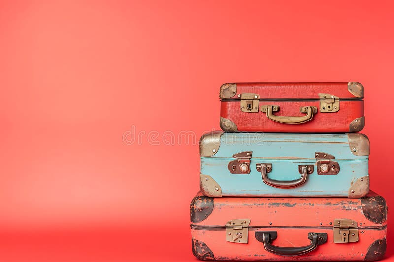 Stack of Vintage Suitcases on Coral Background Travel and Adventure ...