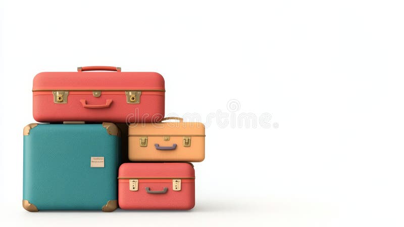 Stack of Vintage Suitcases Isolated on White Background, Luggage ...