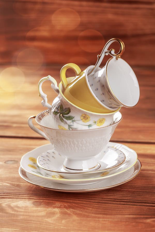 Stack of vintage tea cups stock image. Image of shabby - 182770467