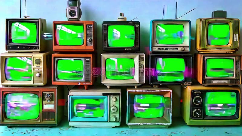 Old TV with Green Screen and Flickering Screen Mockup Stock Video ...