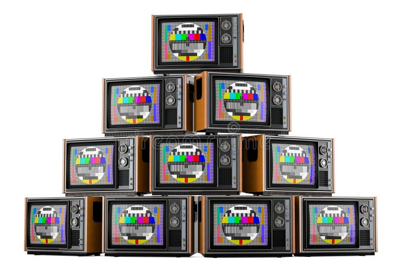 Stack of Vintage TV Sets with Test Card TV, 3D Rendering Stock ...