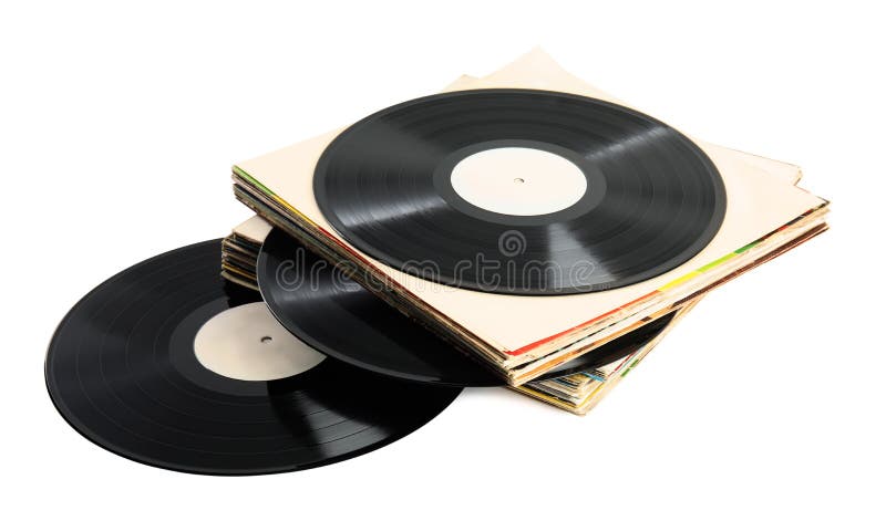 Stack of Vintage Vinyl Records on White Background Stock Image - Image ...