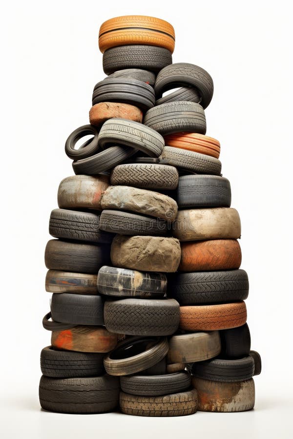Stack of Vintage Worn Tires on White Background for Nostalgic and ...