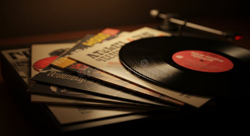 Stack of Vinyl Records Lying on a Turntable, with Visible Album Covers ...