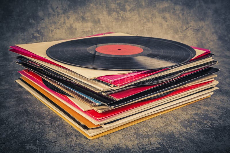 Stack of Vinyl Records in Retro Style Stock Image - Image of kitchen ...