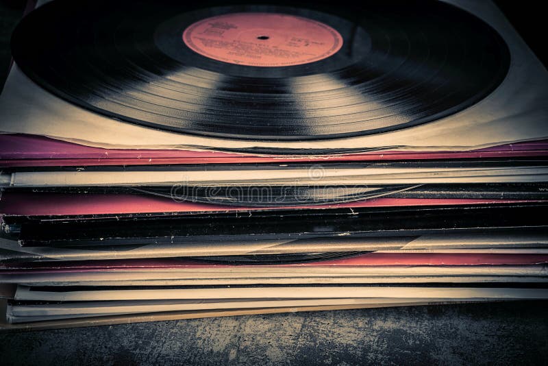 Stack of Vinyl Records in Retro Style Stock Photo - Image of lots ...