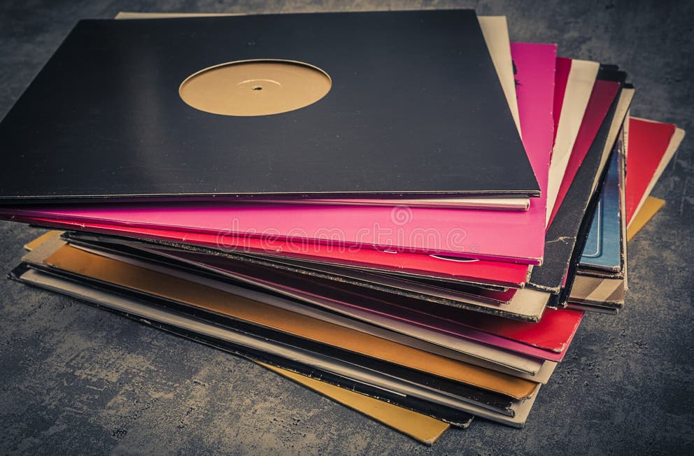 Stack of Vinyl Records in Retro Style Stock Photo - Image of background ...