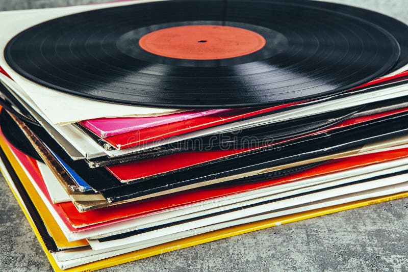 Stack of Vinyl Records in Retro Style Stock Photo - Image of food ...