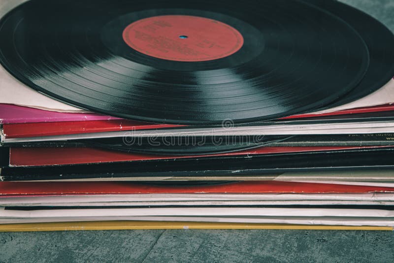 Stack of Vinyl Records in Retro Style Stock Photo - Image of food ...