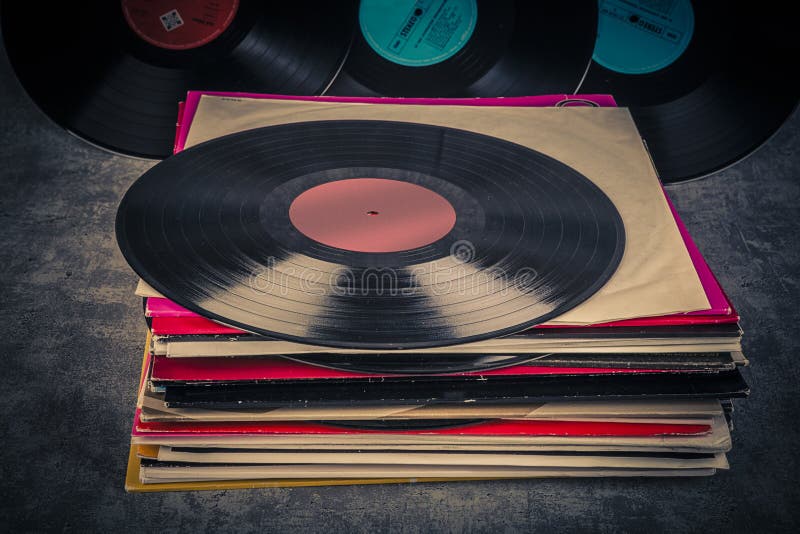 Stack of Vinyl Records in Retro Style Stock Photo - Image of dishware ...