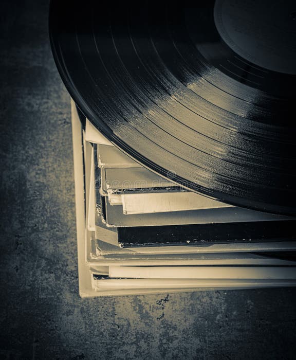 Stack of Vinyl Records in Retro Style Stock Image - Image of iron ...