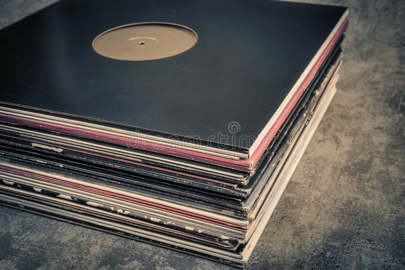 Stack of Vinyl Records in Retro Style Stock Photo - Image of food ...