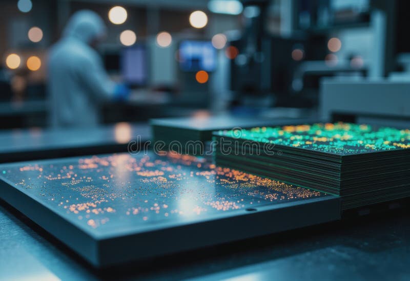 Stack of Wafer Maps beside a UV Mask Aligner in a Cleanroom Environment ...