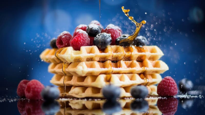 Stack of Waffles with Berries and Syrup on Top Stock Illustration ...