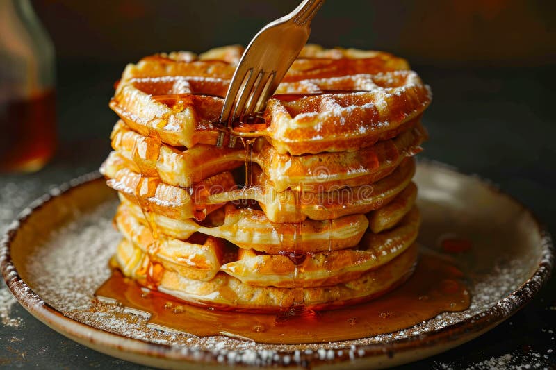 Stack of Waffles Drenched in Maple Syrup. Stock Image - Image of ...