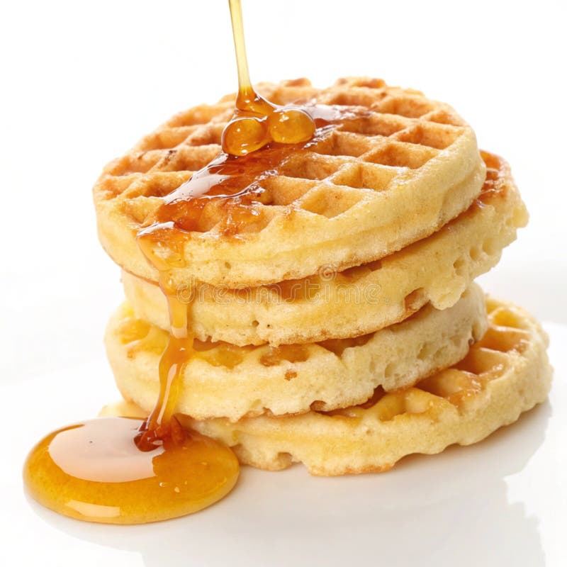 Stack of Waffles with Honey Isolated on White Background Stock ...