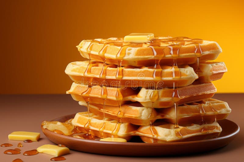 A Stack of Waffles on a Plate with Syrup Stock Illustration ...