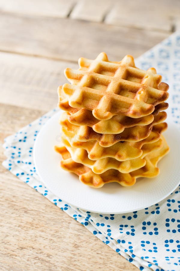 Stack of Waffles on Wooden Background Stock Photo - Image of space ...