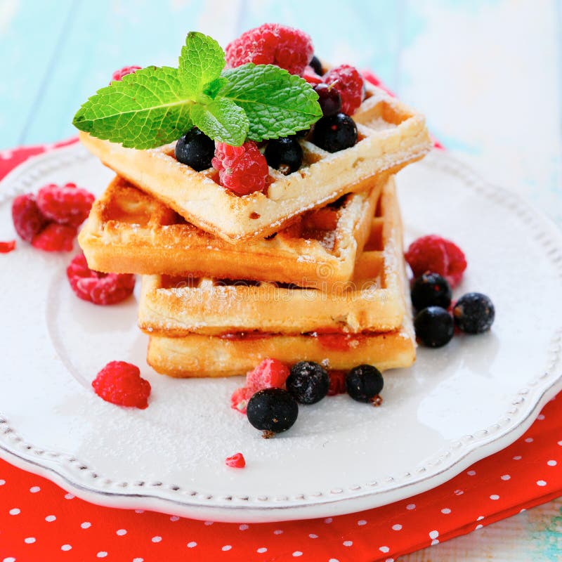 Stack Waffles with Ripe Summer Berry Stock Photo - Image of dessert ...