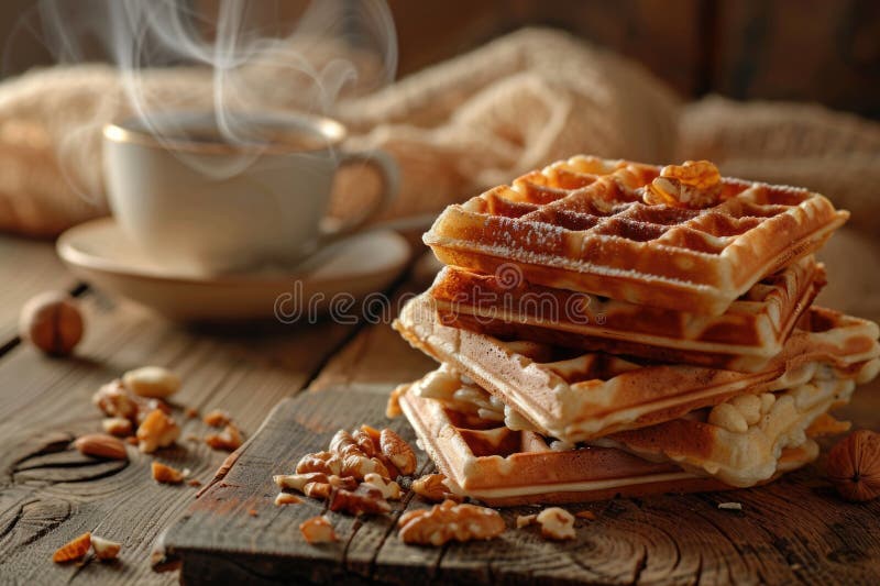 A Stack of Waffles on a Rustic Wooden Table, Perfect for Food and ...
