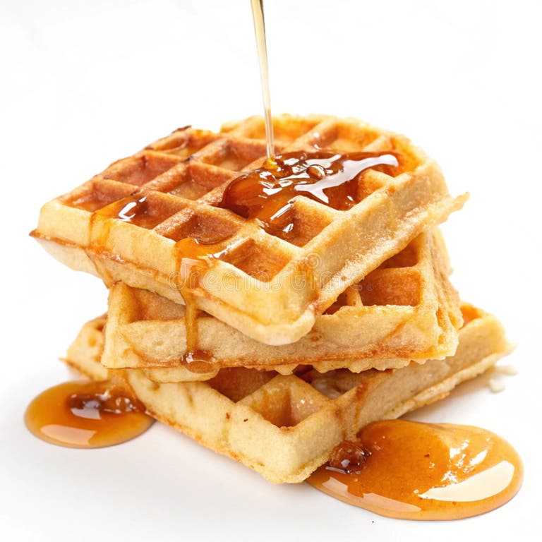 Stack of Waffles with Syrup Isolated on White Background Stock ...