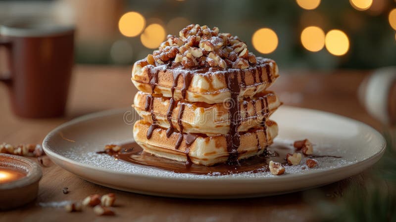 Stack Waffles Syrup Pecans Plate Stock Photos - Free & Royalty-Free ...