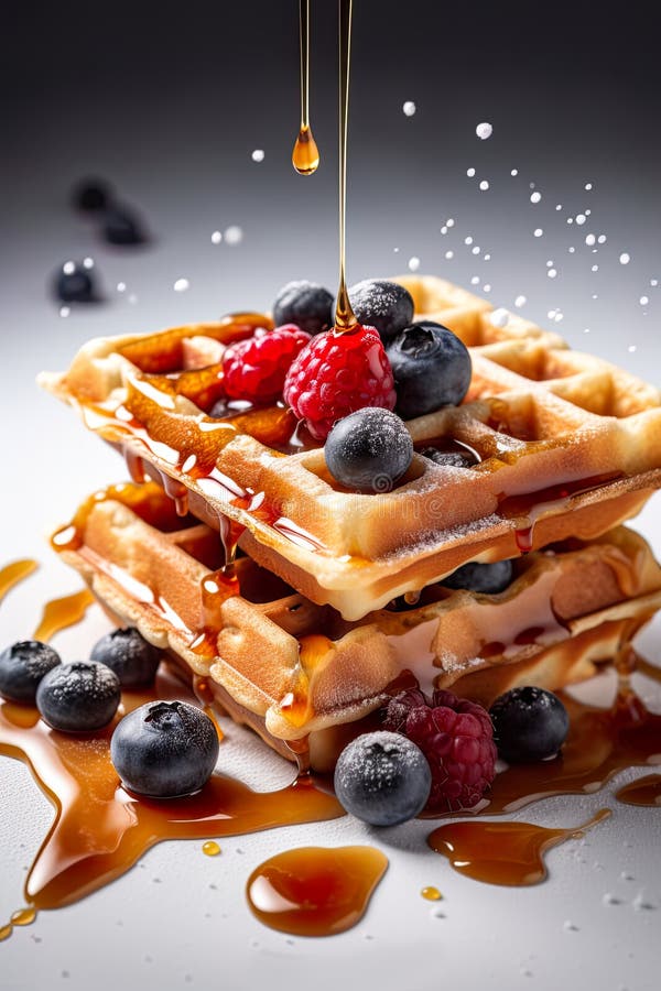 A Stack of Waffles Topped with Berries and Syrup. AI Generative Image Stock Illustration ...