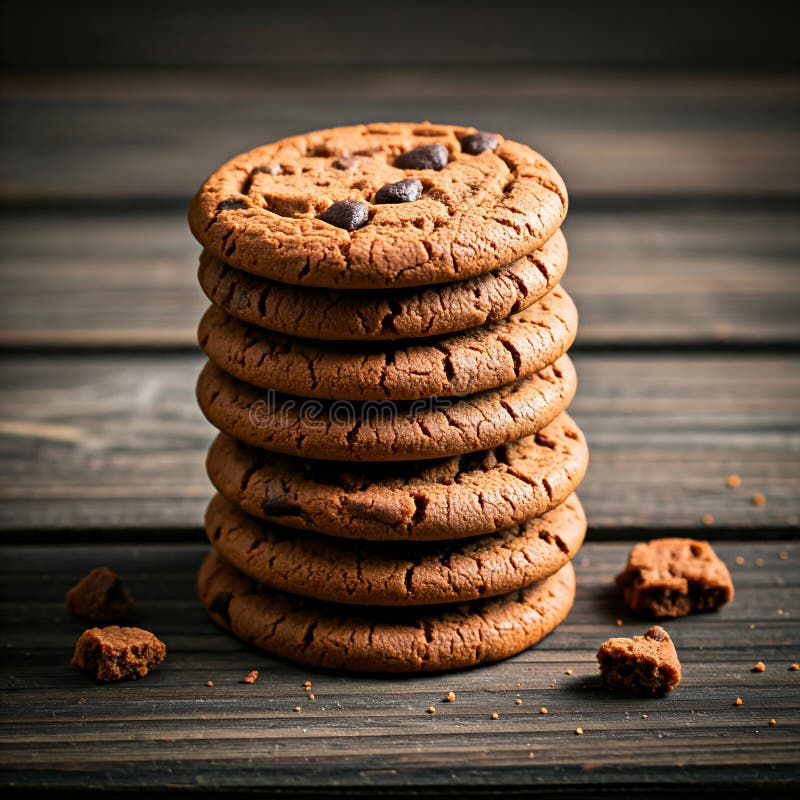 A Stack of Warm, Chocolate Chip Cookies with a Few Scattered Chocolate ...