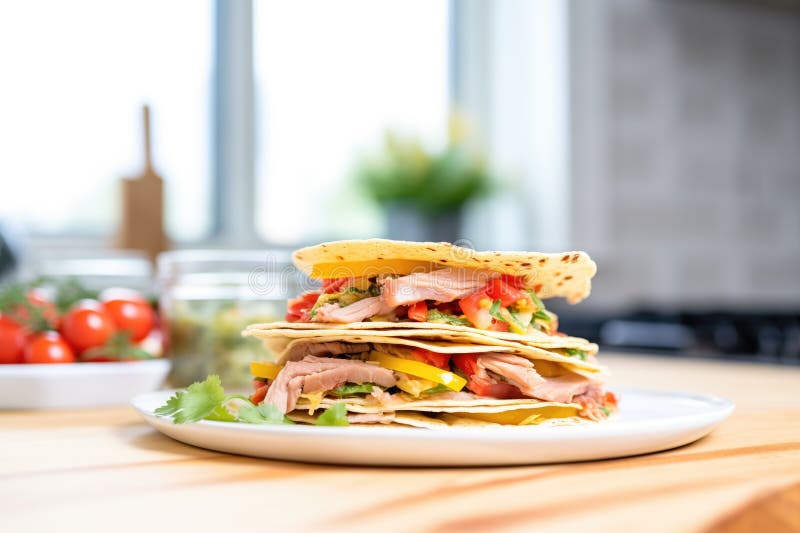 Stack of Warm Tortillas beside a Fajita Mix Ready To Serve Stock Photo ...