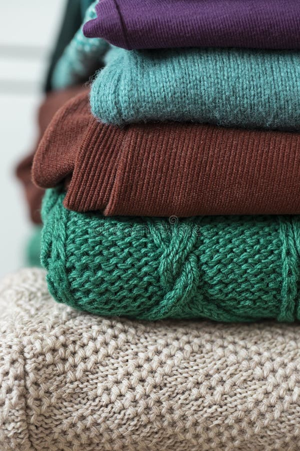 Stack of Warm Wool Clothes. Textile Texture Macro Stock Photo - Image ...
