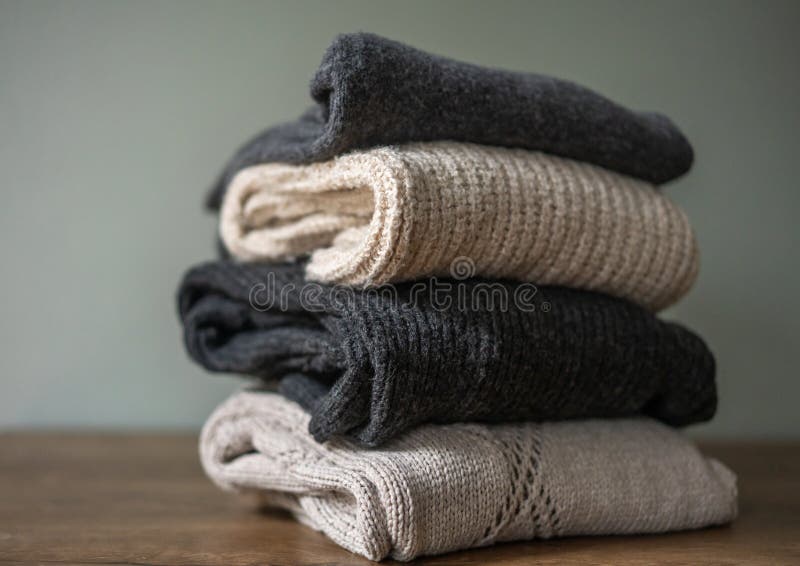 A Stack of Warm Wool Sweaters in Neutral Colors. Warm Winter Clothes ...