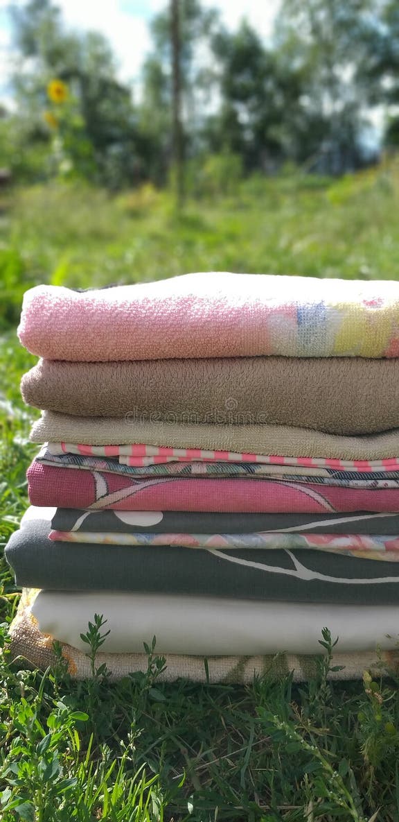 A stack of washed linen stock image. Image of linen - 194432627