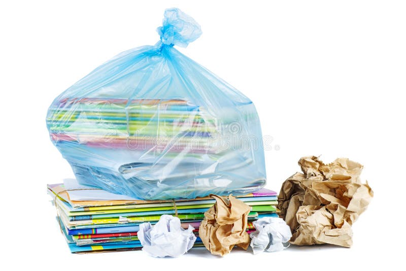 Stack of Wastepaper in Plastic Packet Isolated on White. Paper ...