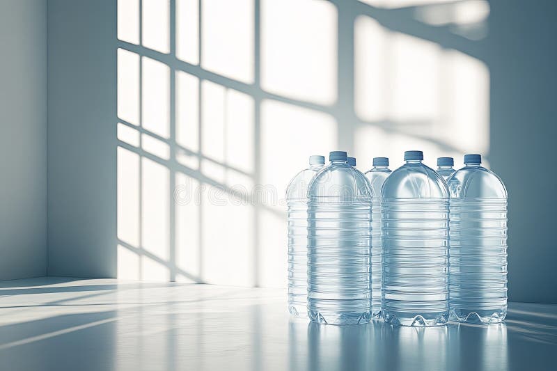 Stack of Water Gallons Arranged on a Clean White Surface, Surrounded ...
