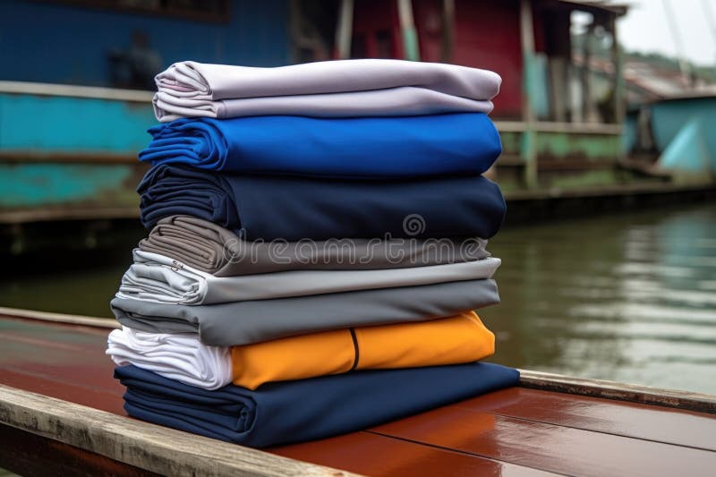 Stack of Water-resistant Clothes beside Boat Rail Stock Illustration ...