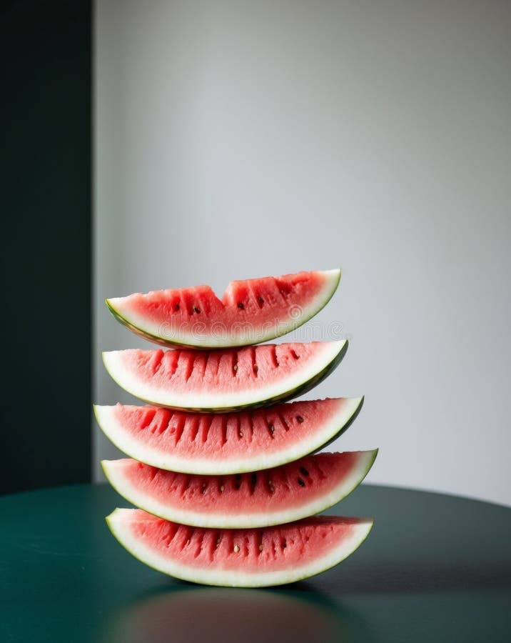 A Stack of Watermelon Slices on a Dark Green Surface. Stock Photo ...